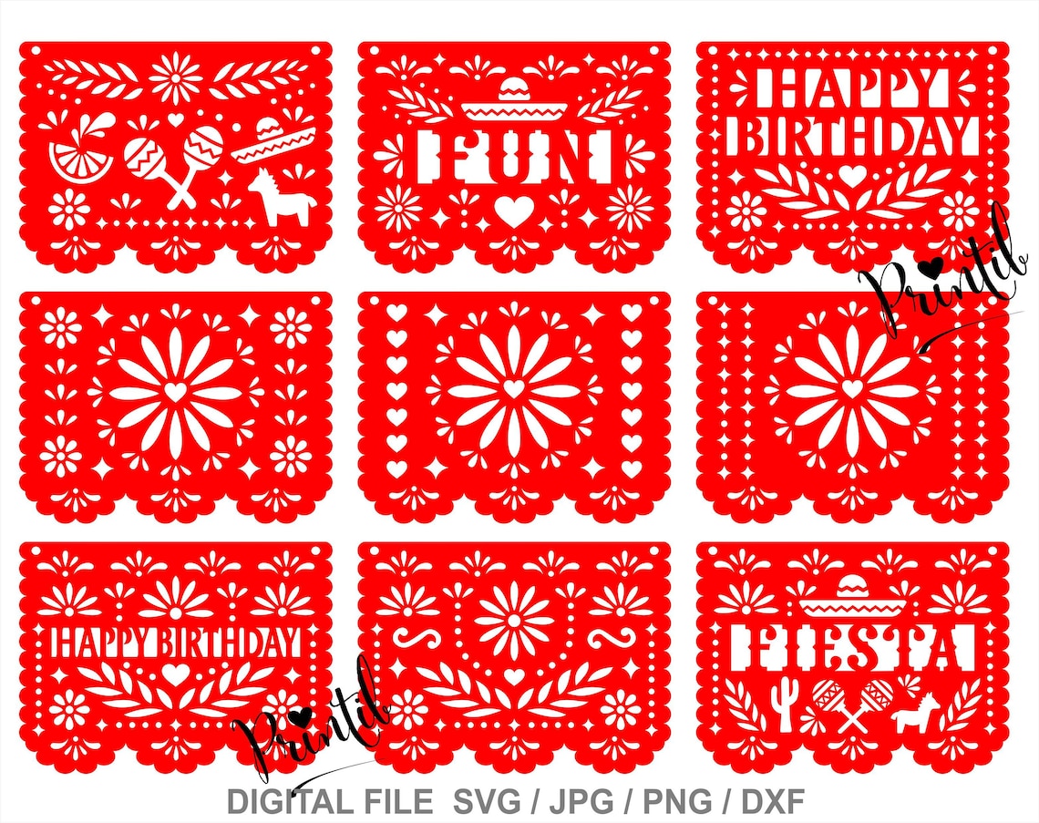 Papel Picado Happy Birthday Banner SVG: Fiesta Decoration (digital ...