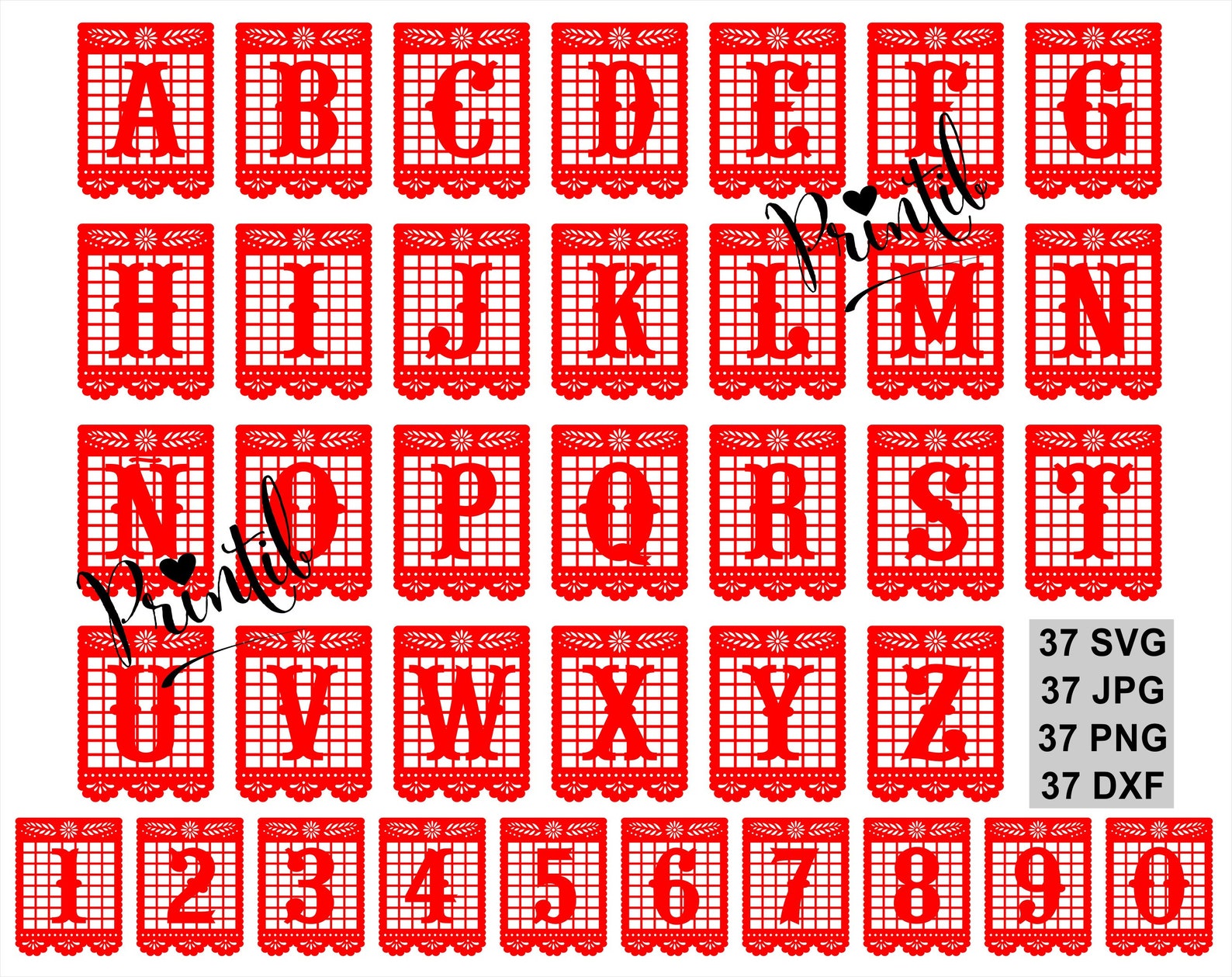 Papel Picado Alphabet & Numbers SVG: Mexican Fiesta Cut Files (digital ...