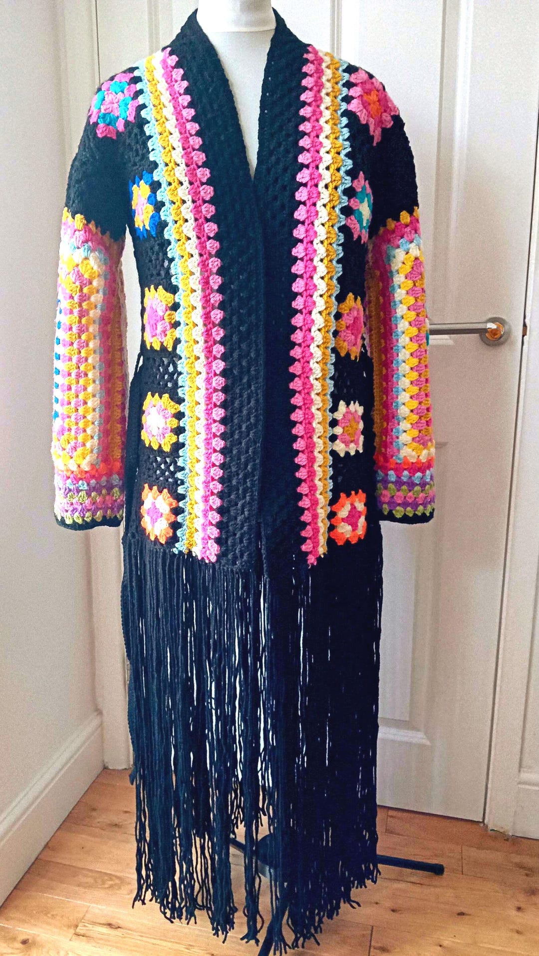 Crochet Granny Square Behemian Handcraft Womens Cardigan Open Front ...