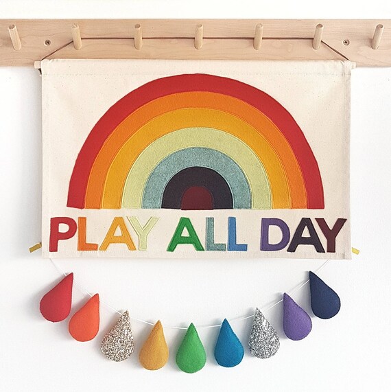 Play all Day Rainbow banner wall hanging | Etsy