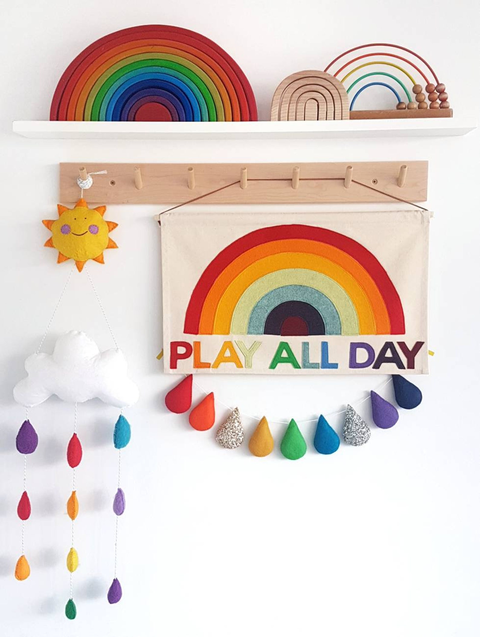 Play all Day Rainbow banner wall hanging | Etsy