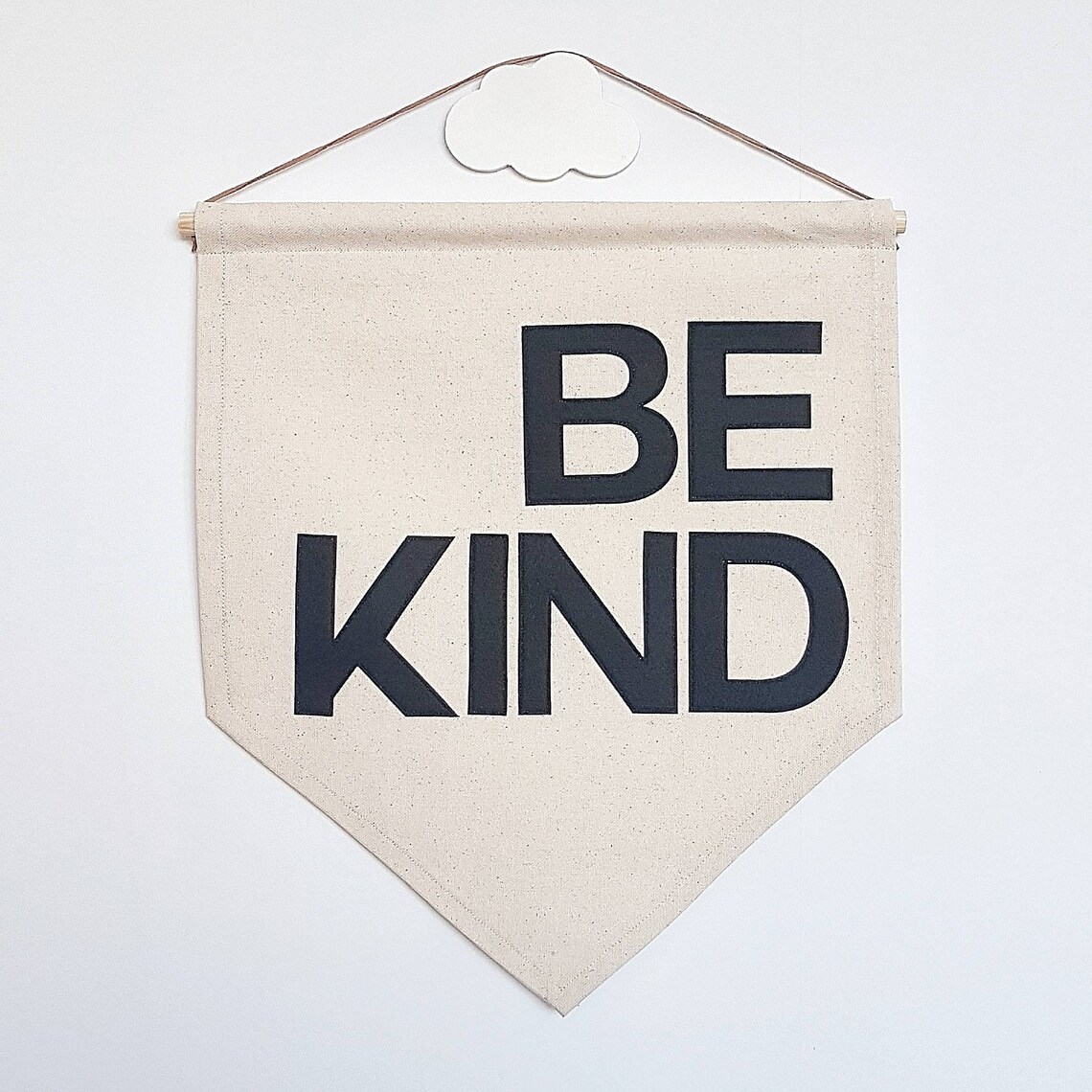 Be Kind banner wall hanging in simple black text | Etsy