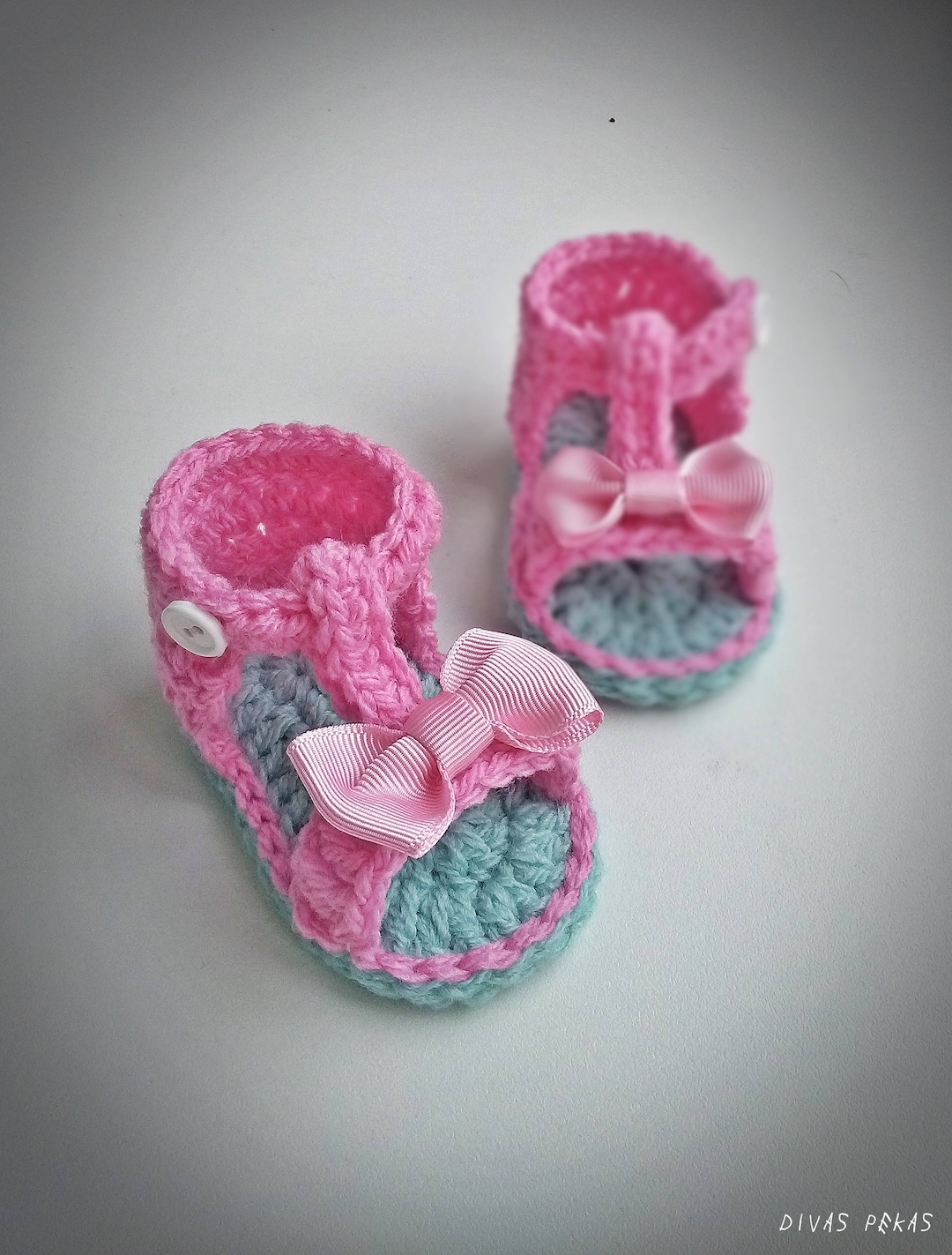 Pink Crochet Baby Girl Sandals With Pink Bow, Baby Flip Flops, Gift for ...