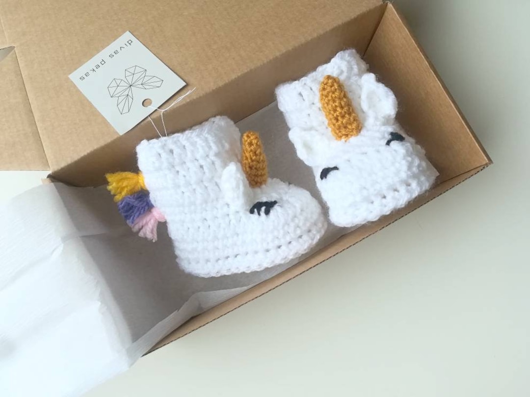 Unicorn Baby Booties – Crochet Animal Shoes for Newborn – Handmade Baby ...