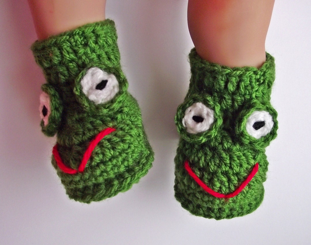 Crochet Froggy Baby Booties, Baby Boy Shower Gift, Funny Frog Booties ...