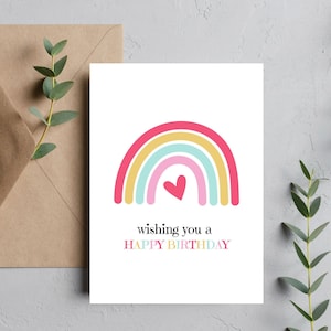 Colorful Rainbow Birthday Card Printable Digital Download Instant ...