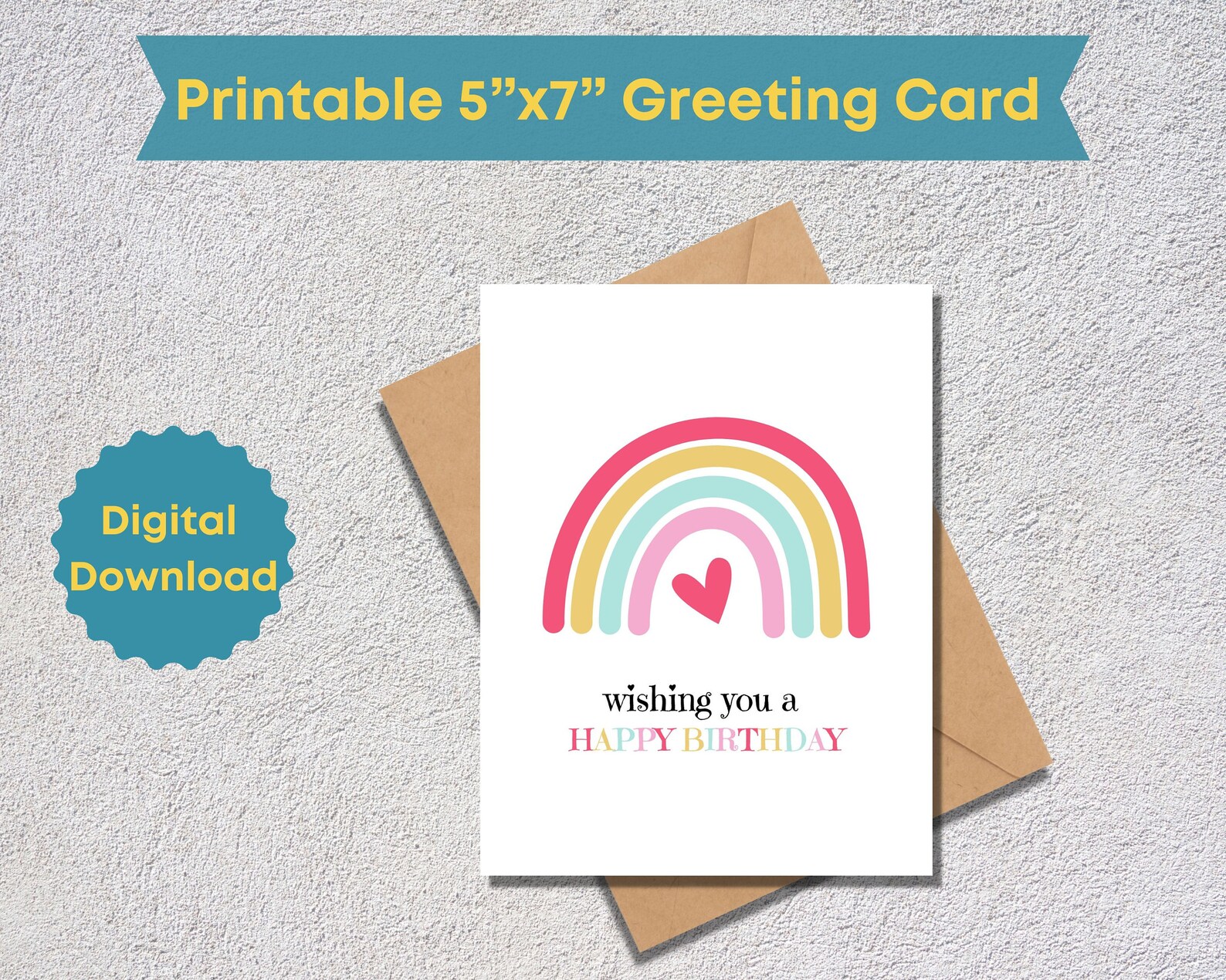 Colorful Rainbow Birthday Card Printable Digital Download Instant ...