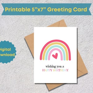 Colorful Rainbow Birthday Card Printable Digital Download Instant ...