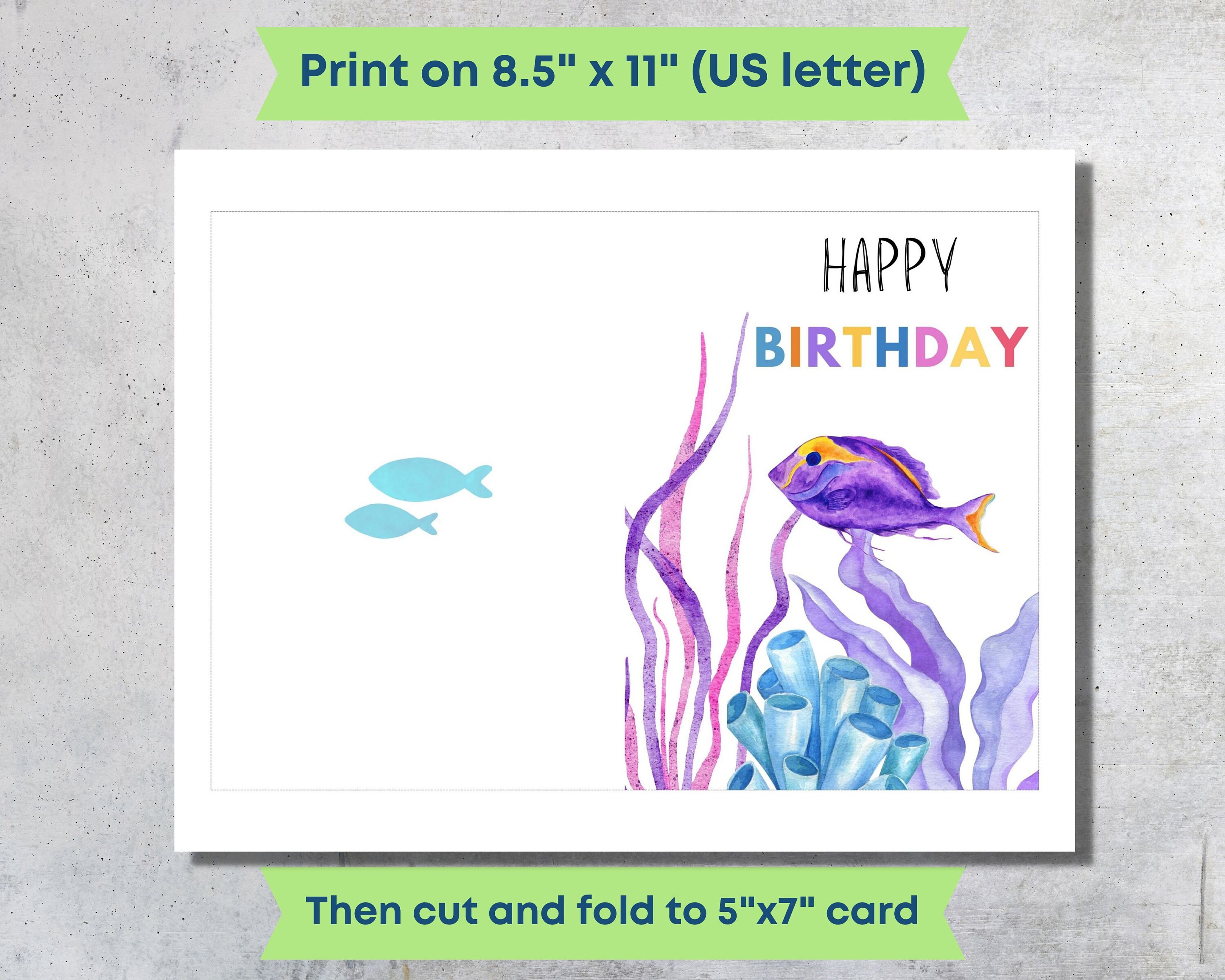 Tropical Fish Watercolor Birthday Card Digital Download & Print ...