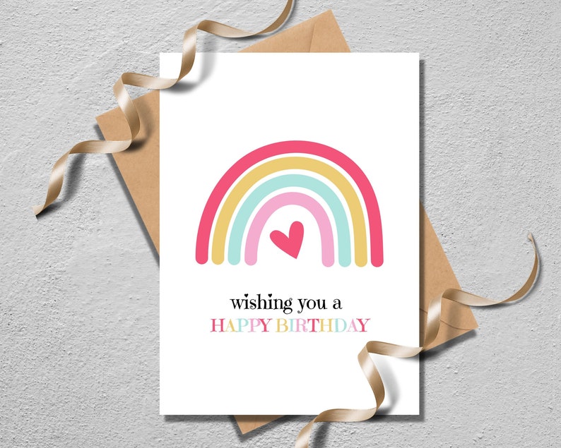 Colorful Rainbow Birthday Card Printable Digital Download Instant ...