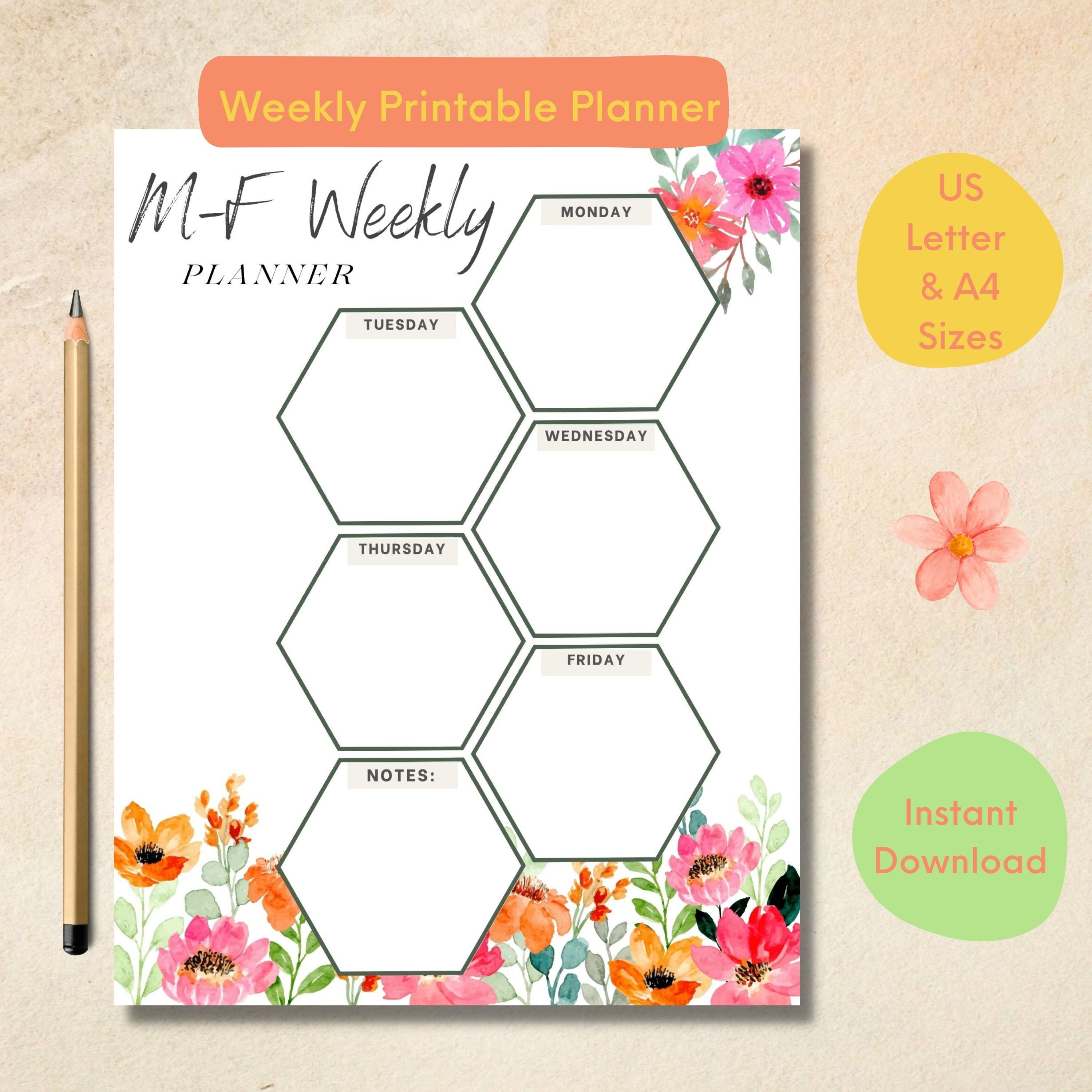 Monday to Friday Printable Work Week Calendar Minimalist Weekly ...