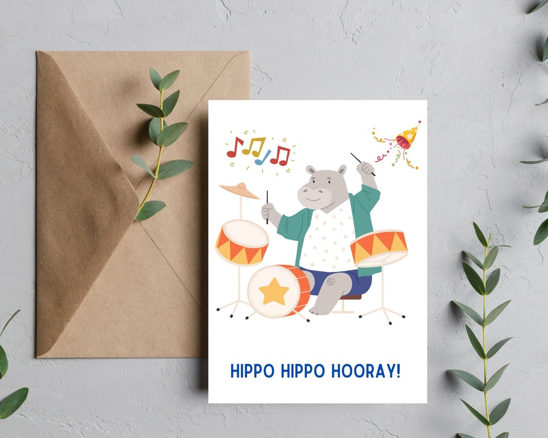 Hip Hip Hooray Hippo Congratulations Card Birthday Card Printable ...