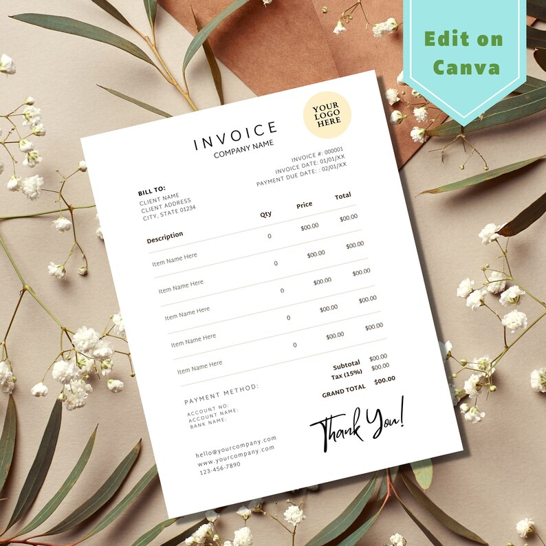 Simple Invoice Template Editable on Canva Instant Download Small ...