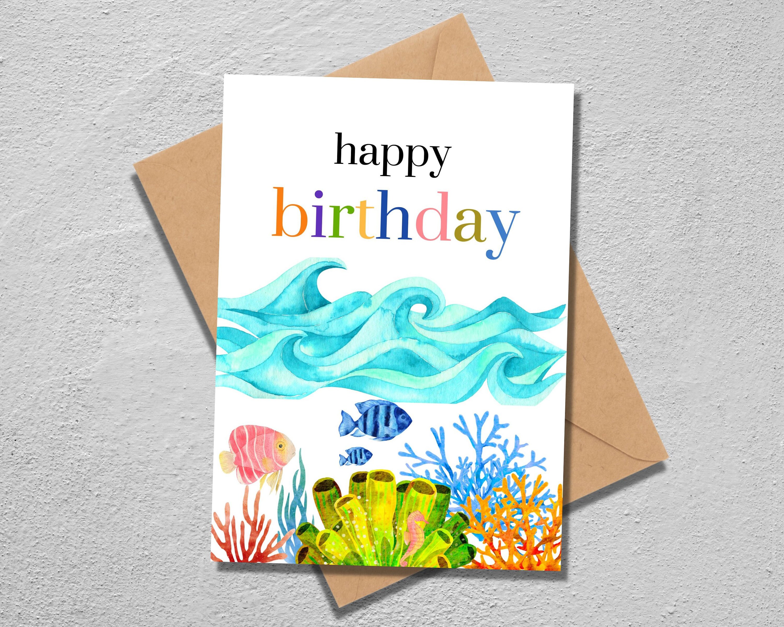 Tropical Reef Ocean Fish Watercolor Birthday Card (digital Download) - Etsy