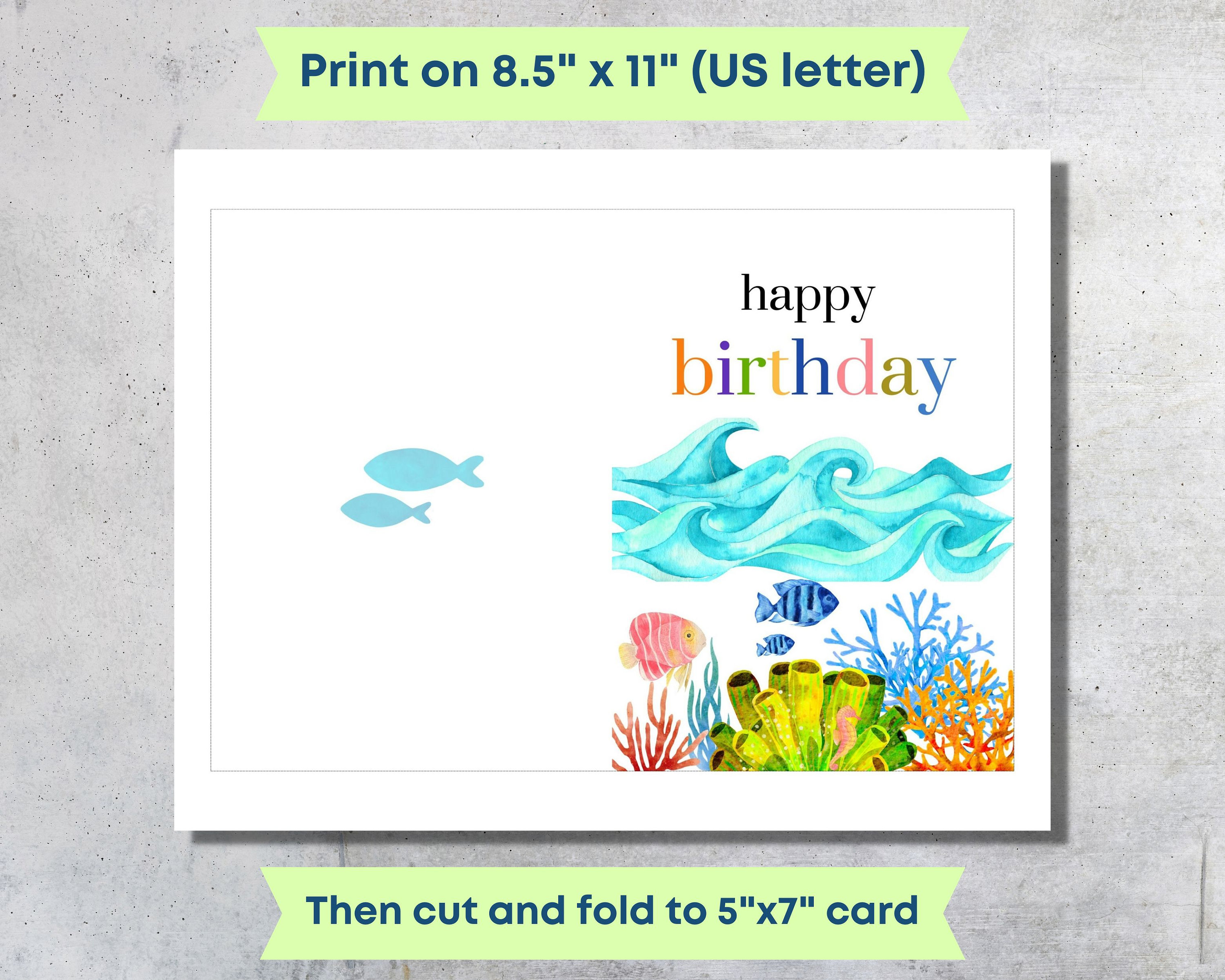 Tropical Watercolor Birthday Card Digital Download Instant Download ...