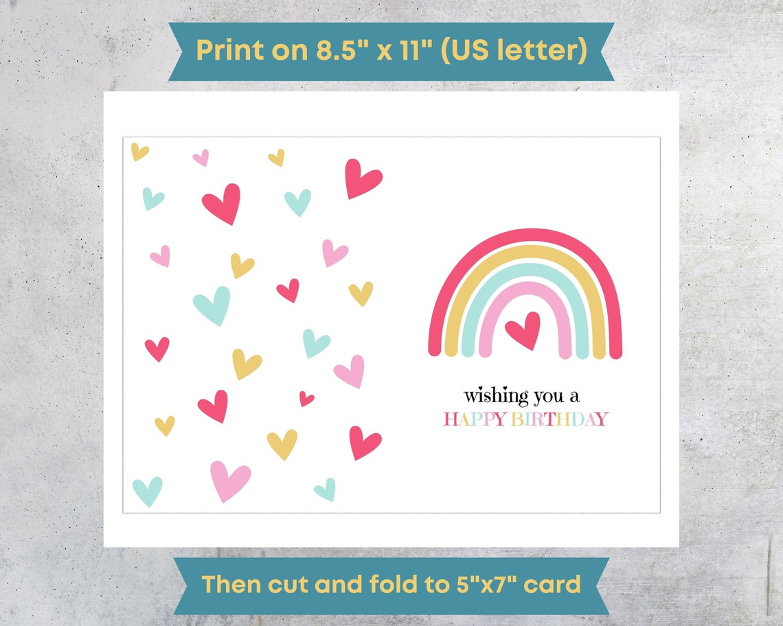 Colorful Rainbow Birthday Card Printable Digital Download Instant ...