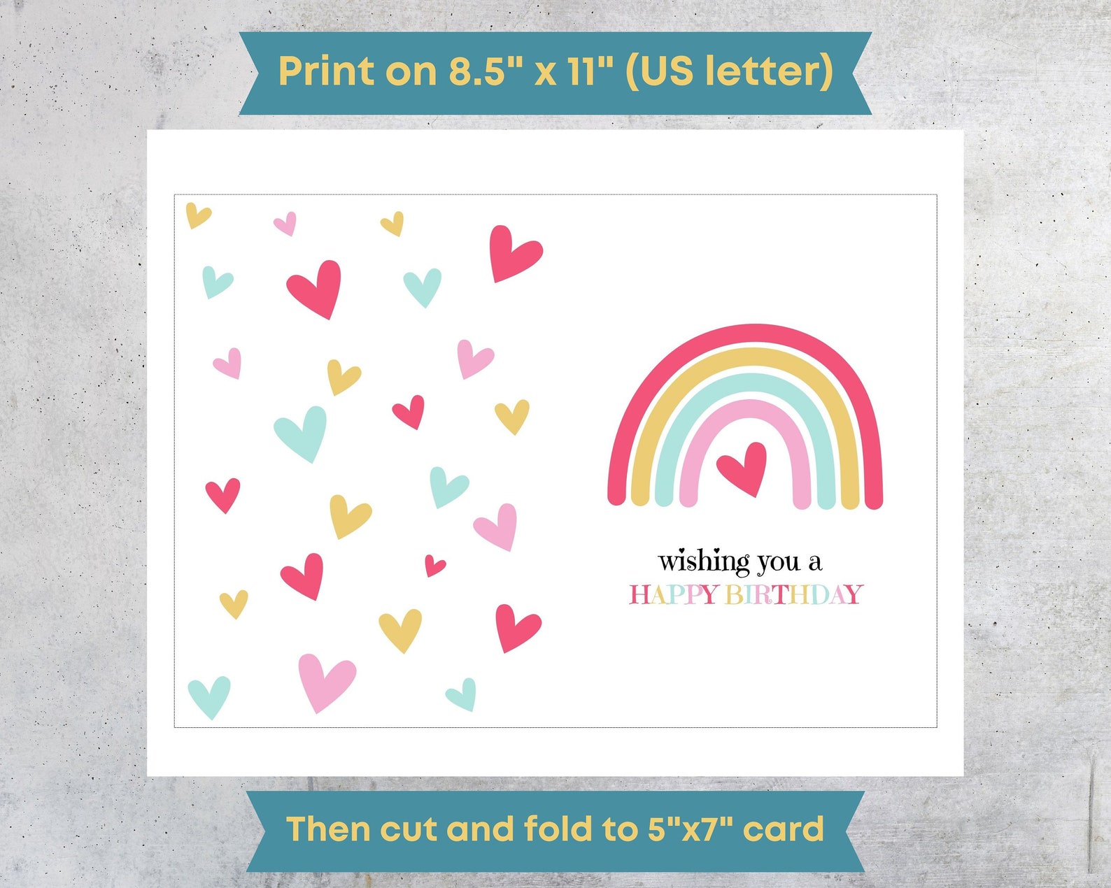 Colorful Rainbow Birthday Card Printable Digital Download Instant ...