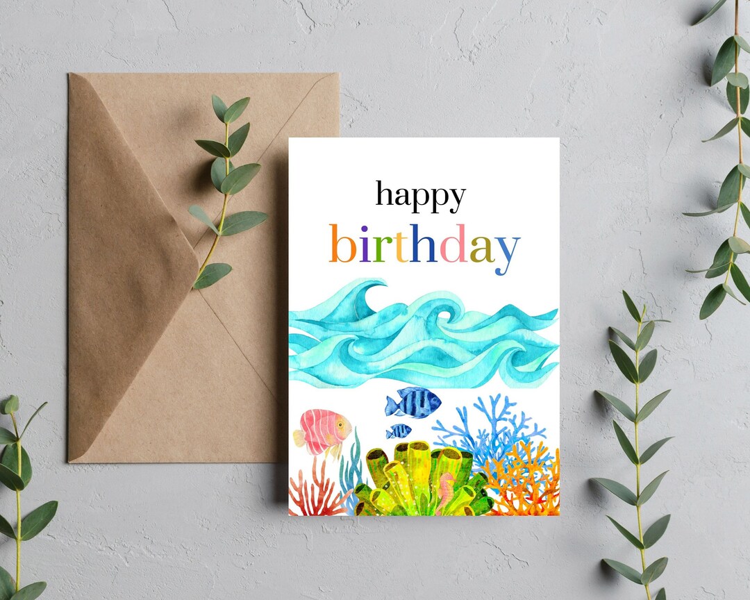 Tropical Watercolor Birthday Card Digital Download Instant Download ...
