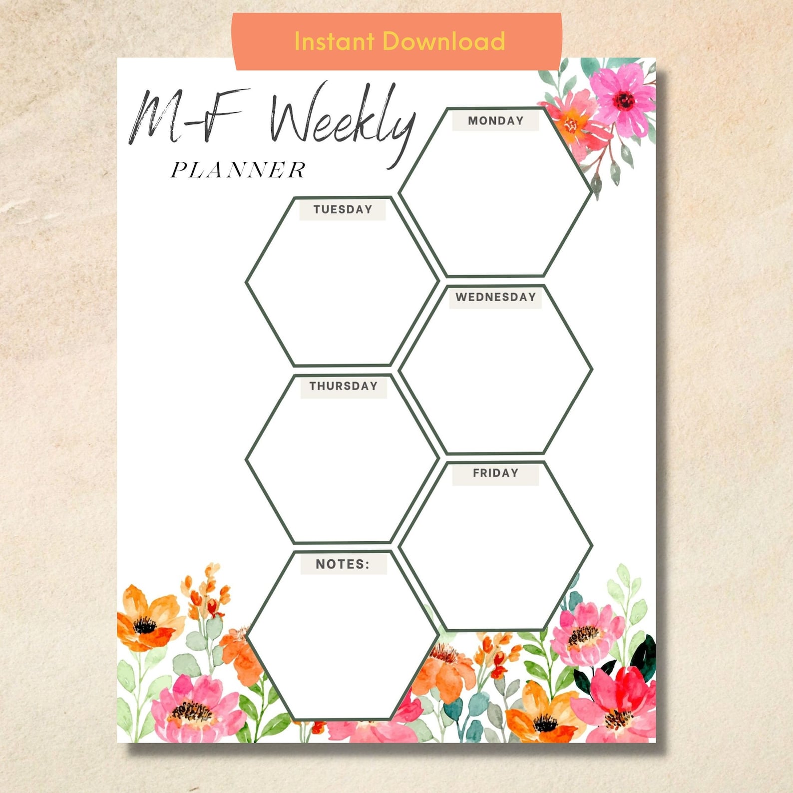 Monday to Friday Printable Work Week Calendar Minimalist Weekly ...