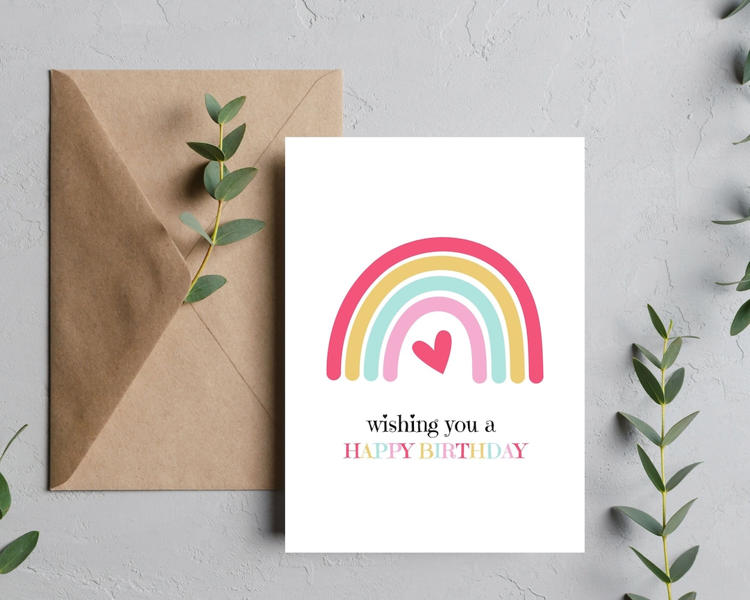 Colorful Rainbow Birthday Card Printable Digital Download Instant ...