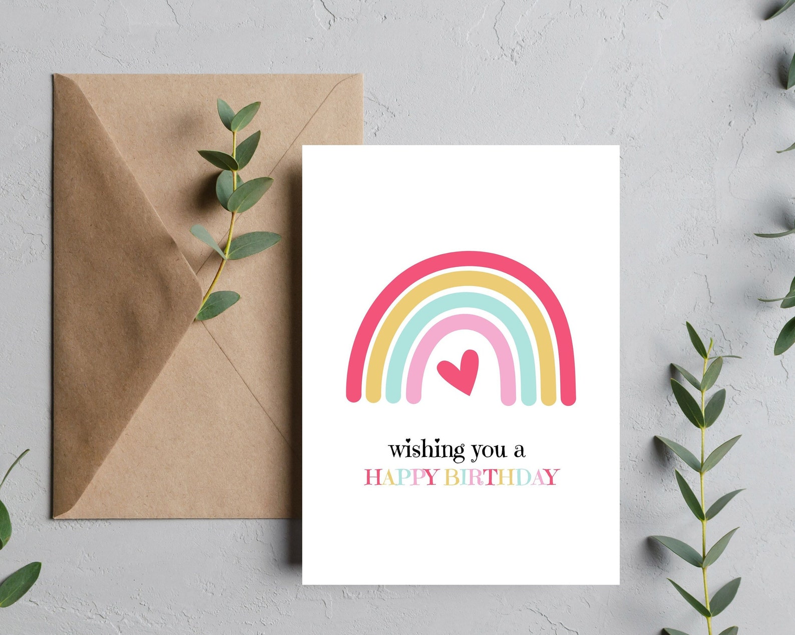Colorful Rainbow Birthday Card Printable Digital Download Instant ...