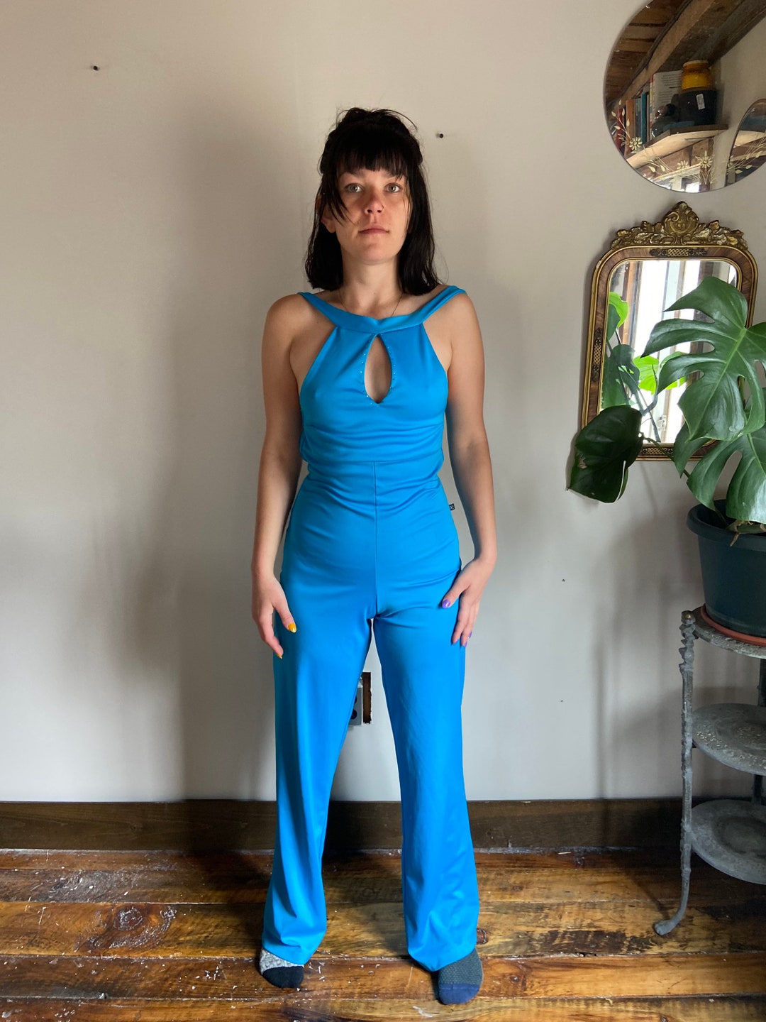 Vintage 1970s Deadstock Disco Halter Top Jumpsuit Made in Brazil / Fits ...