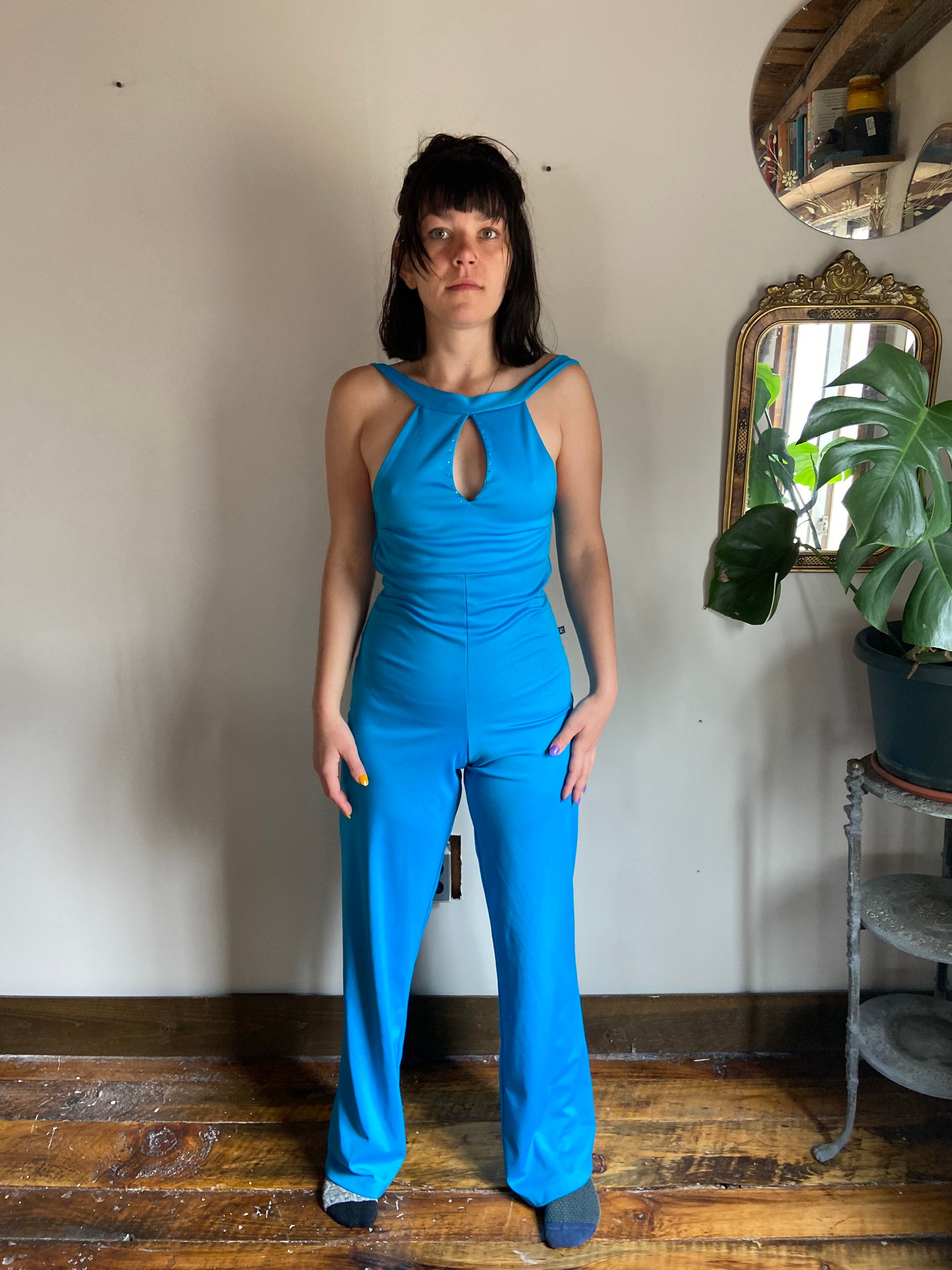 Vintage 1970s Deadstock Disco Halter Top Jumpsuit Made in - Etsy