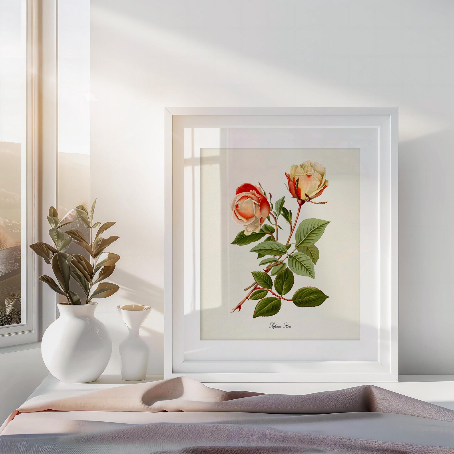 Safrano Rose Flower Art Print, Botanical Art Print, Flower Wall Art ...
