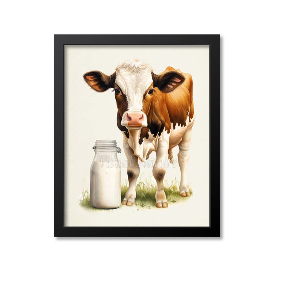 Dairy Cow Print, Milk Art Print, Cow and Milk Wall Art, Farm Decor ...