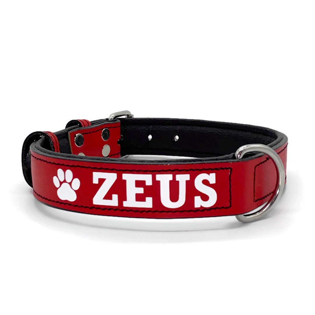 Matte Red Padded Leather Dog Collar Custom Personalized With Free Name ...