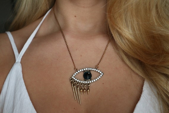 Evil Eye Necklace Rhinestone Evil Eye Necklace Boho | Etsy