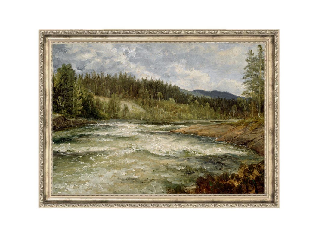 Fast River | Antique Painting | Vintage Art Prints | Landscape Painting ...
