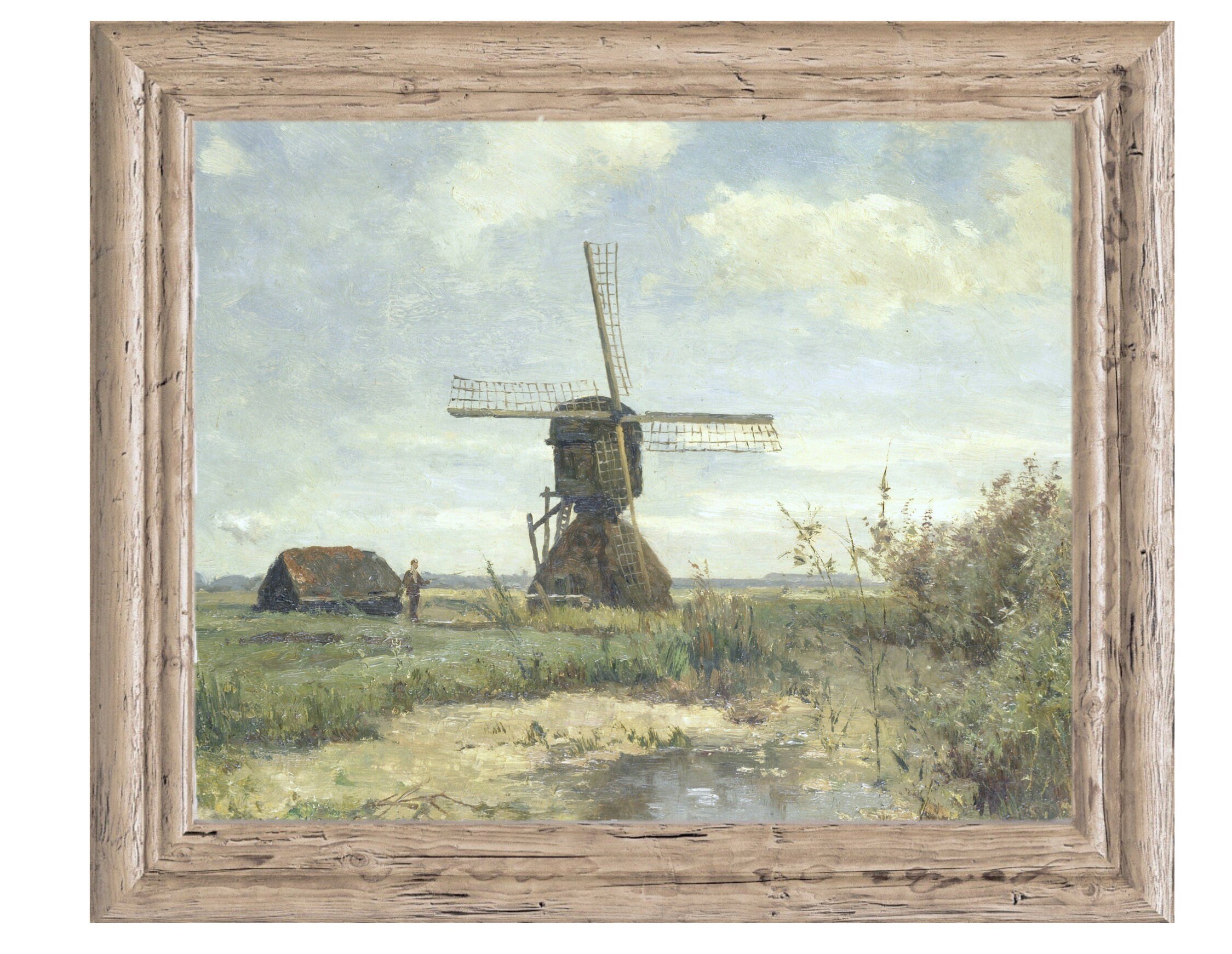 Windmill Vintage Painting Windmill Art Antique Digital Print | Etsy