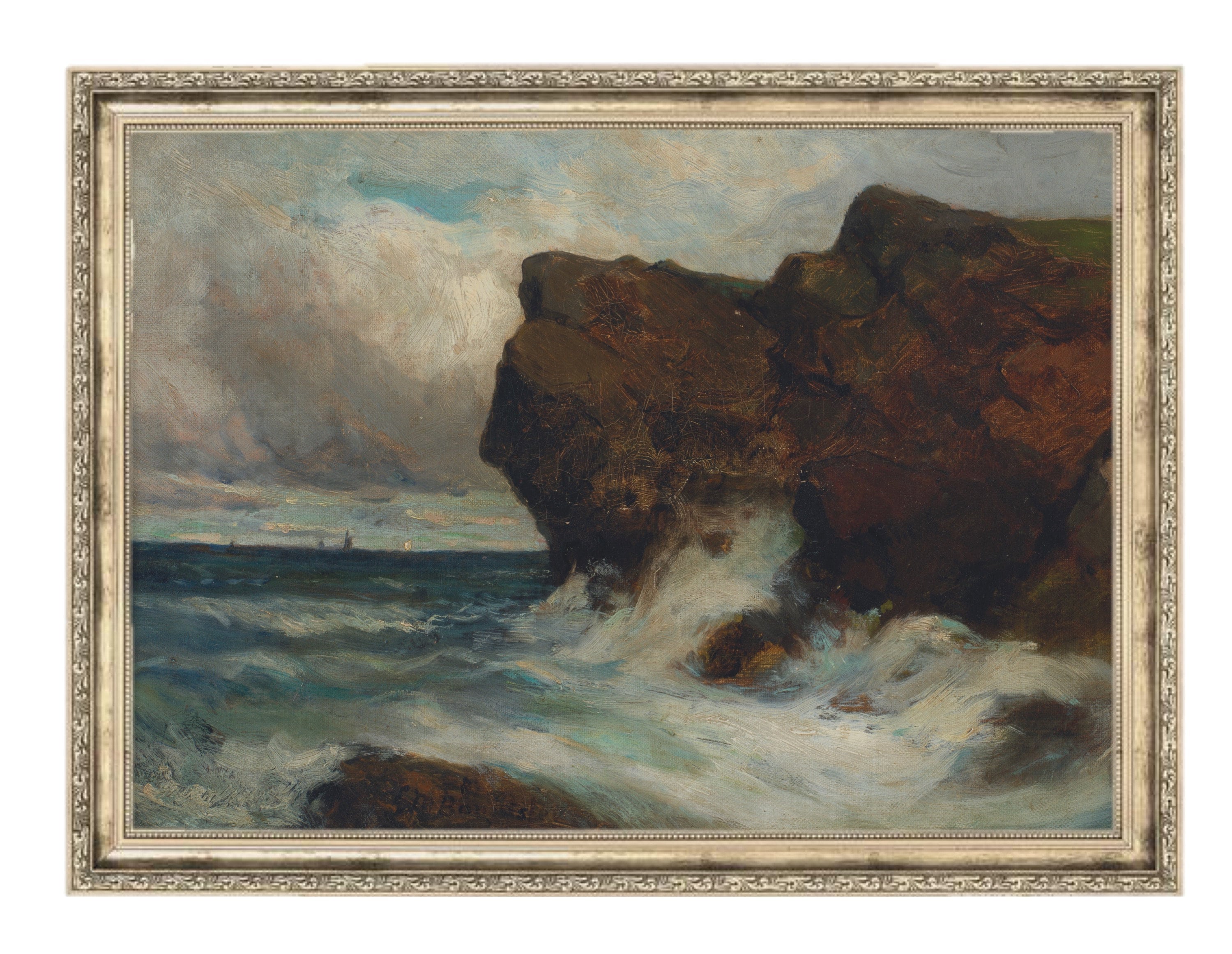 Ocean Cliffs Vintage Painting Ocean Landscape Art Waves - Etsy