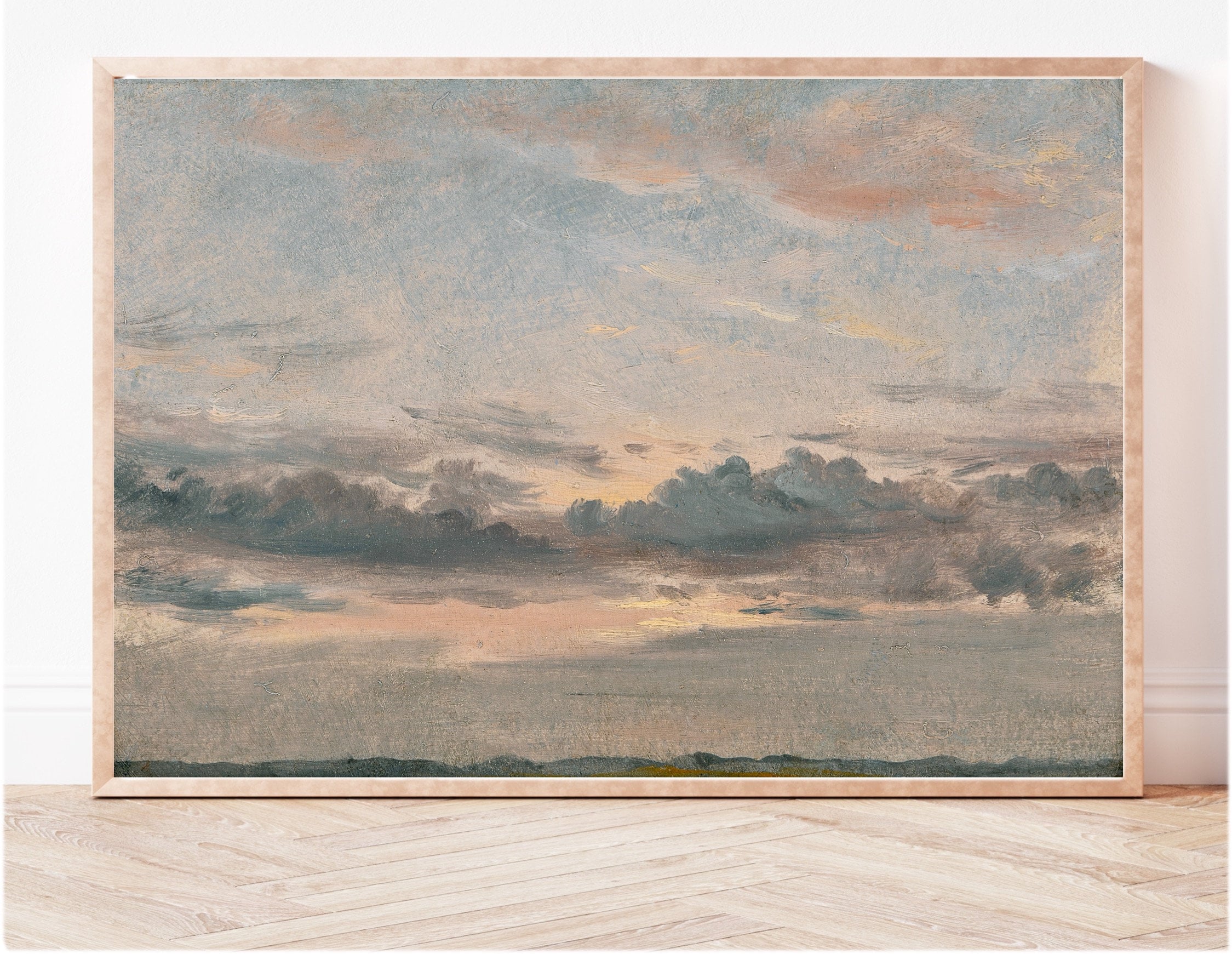 Wispy Clouds Vintage Painting Antique Wall Art Cloudy | Etsy