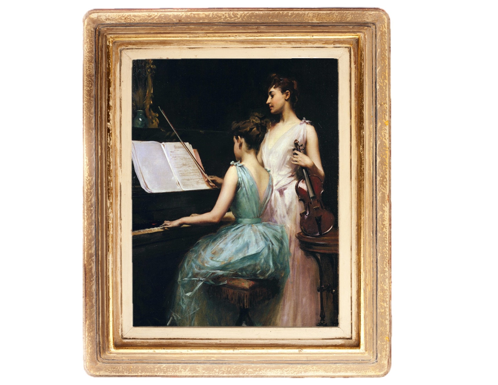 Music Practice Vintage Art Portrait Painting Vintage | Etsy