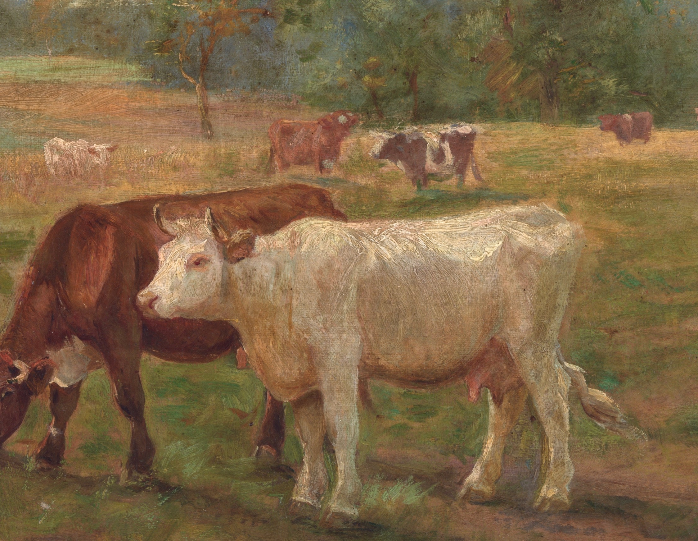 Antique Cow Landscape Painting Farm Cow Vintage Painting | Etsy