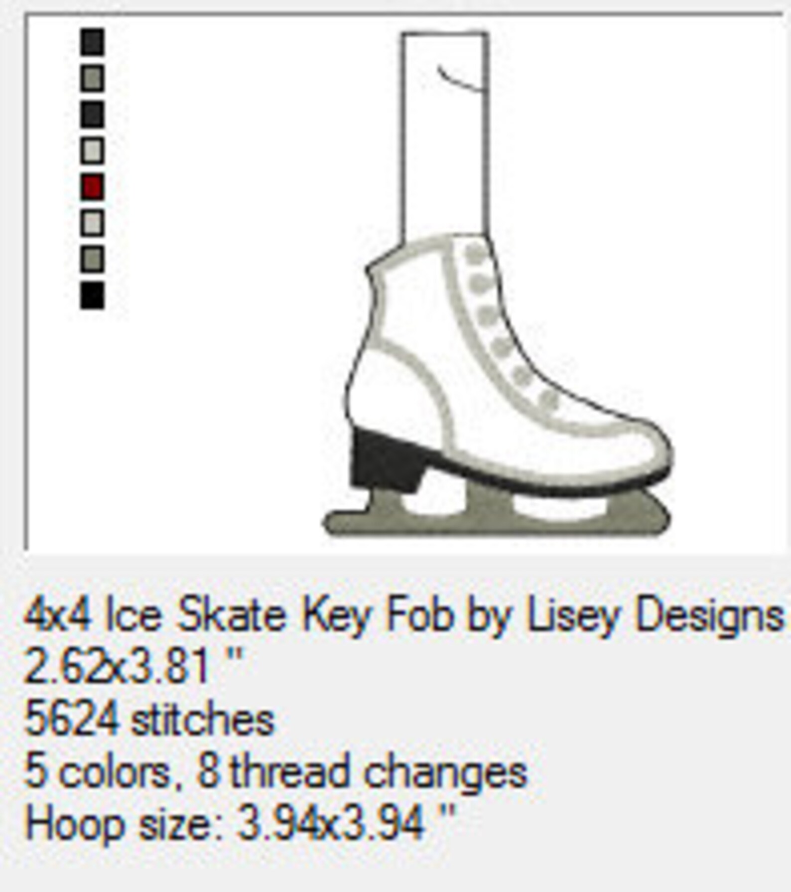 Ice Skate Key Fob, Figure Skating, Lisey Designs, 4x4 Hoop and 5x7 Hoop ...