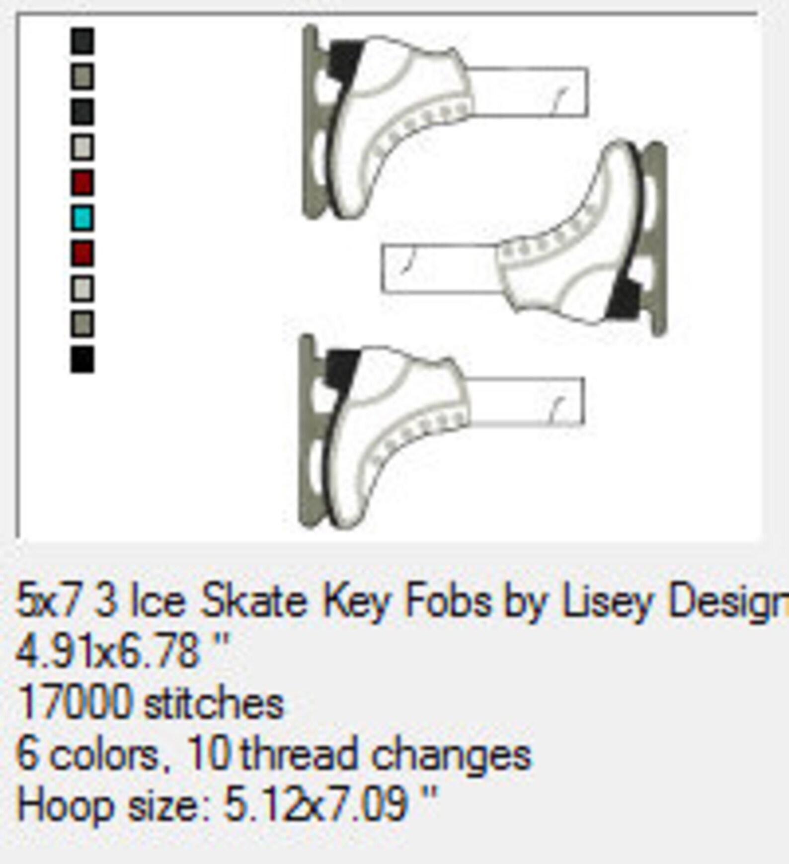 Ice Skate Key Fob, Figure Skating, Lisey Designs, 4x4 Hoop and 5x7 Hoop ...