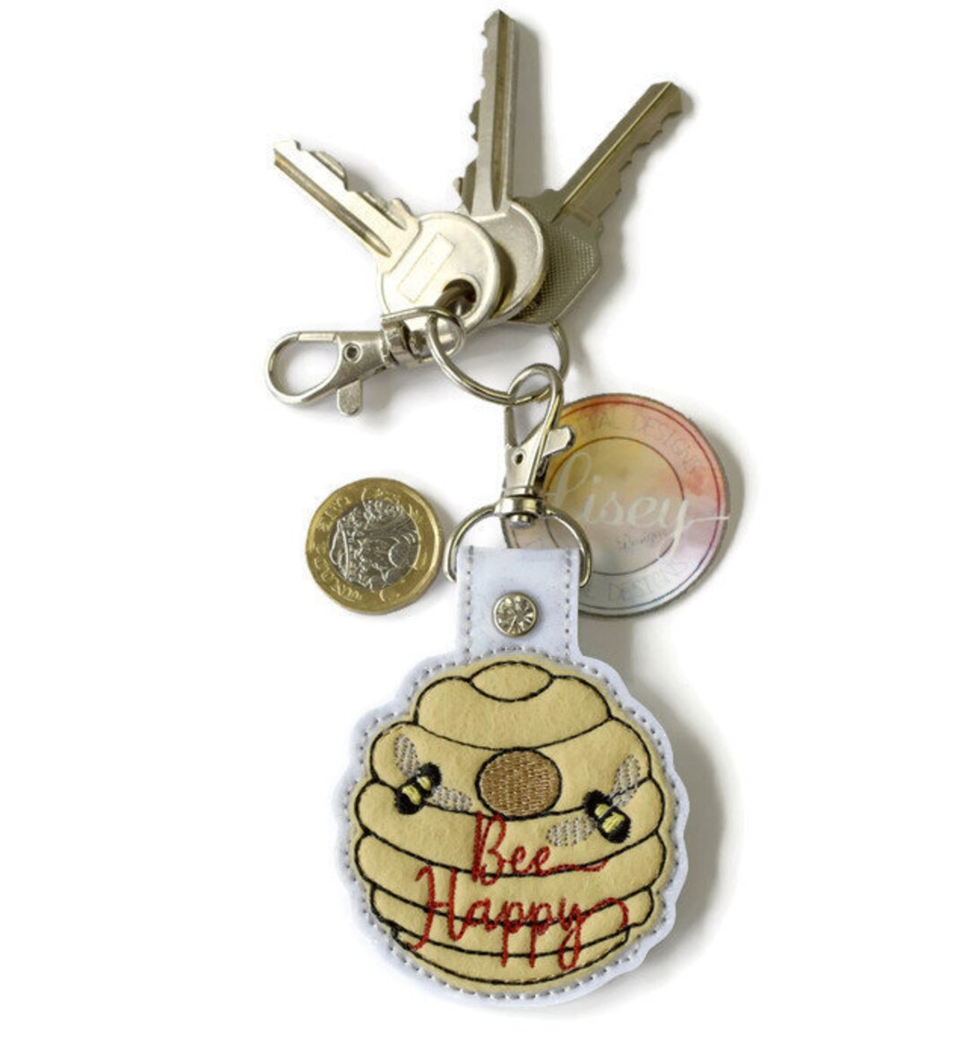 DIGITAL PATTERN, Bee Happy Key Fob, Beehive, Bee Key Fob, 4x4 Hoop, Bee ...