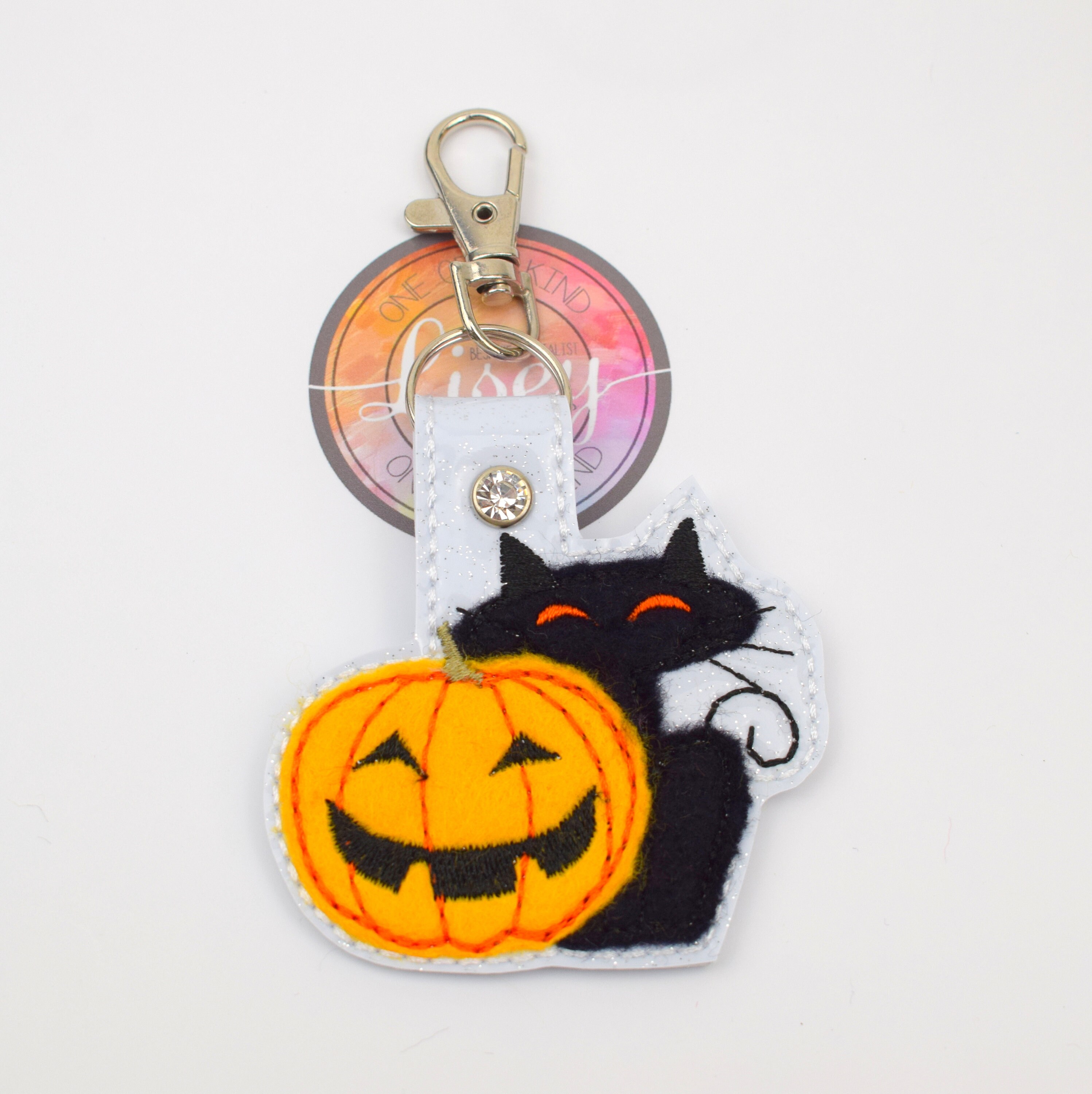 DIGITAL PATTERN, 1 Pumpkin & Cat Key Fob, Halloween Key Ring Design ...