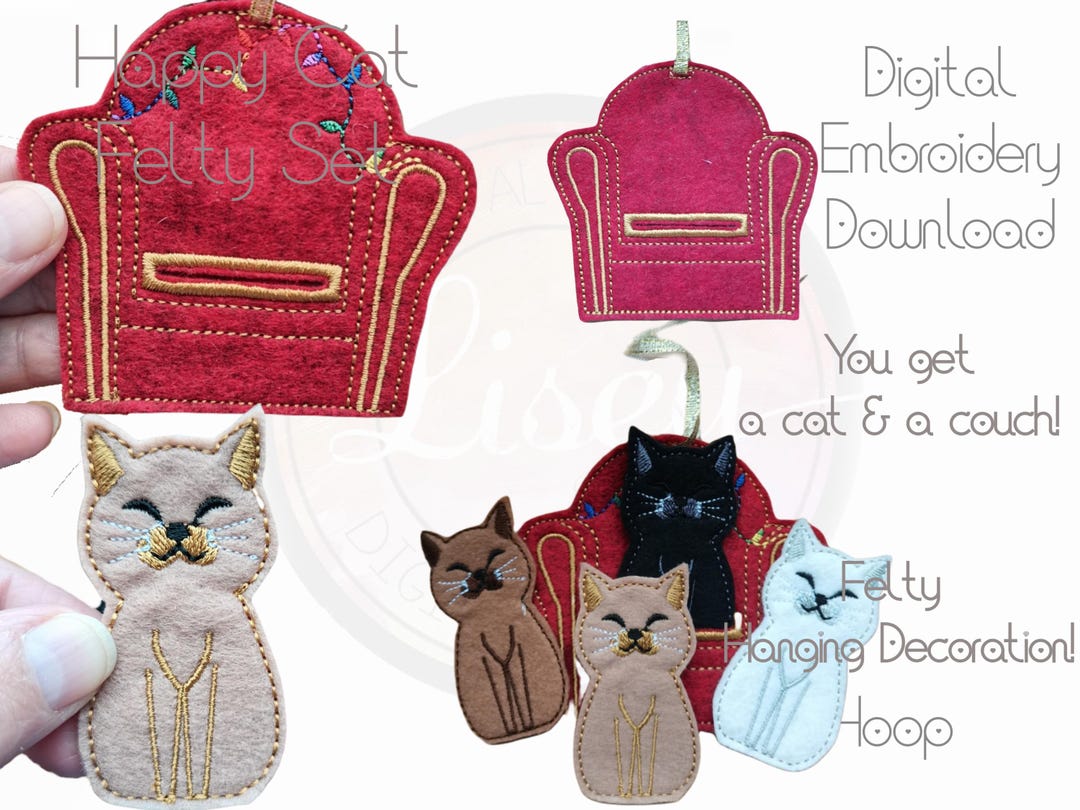 Cat & Fairy Lights on Couch Felty, Hanging Decoration, Christmas Design ...