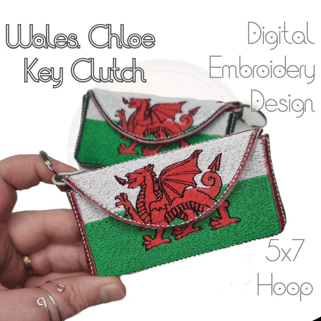 Wales Chloe Key Clutch, Welsh Dragon, St.davids Day, Flag, 5x7 Hoop ...