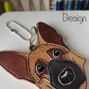 German Shepherd, Key Ring Chain, Large Charm, Layered Raw Edge Applique ...