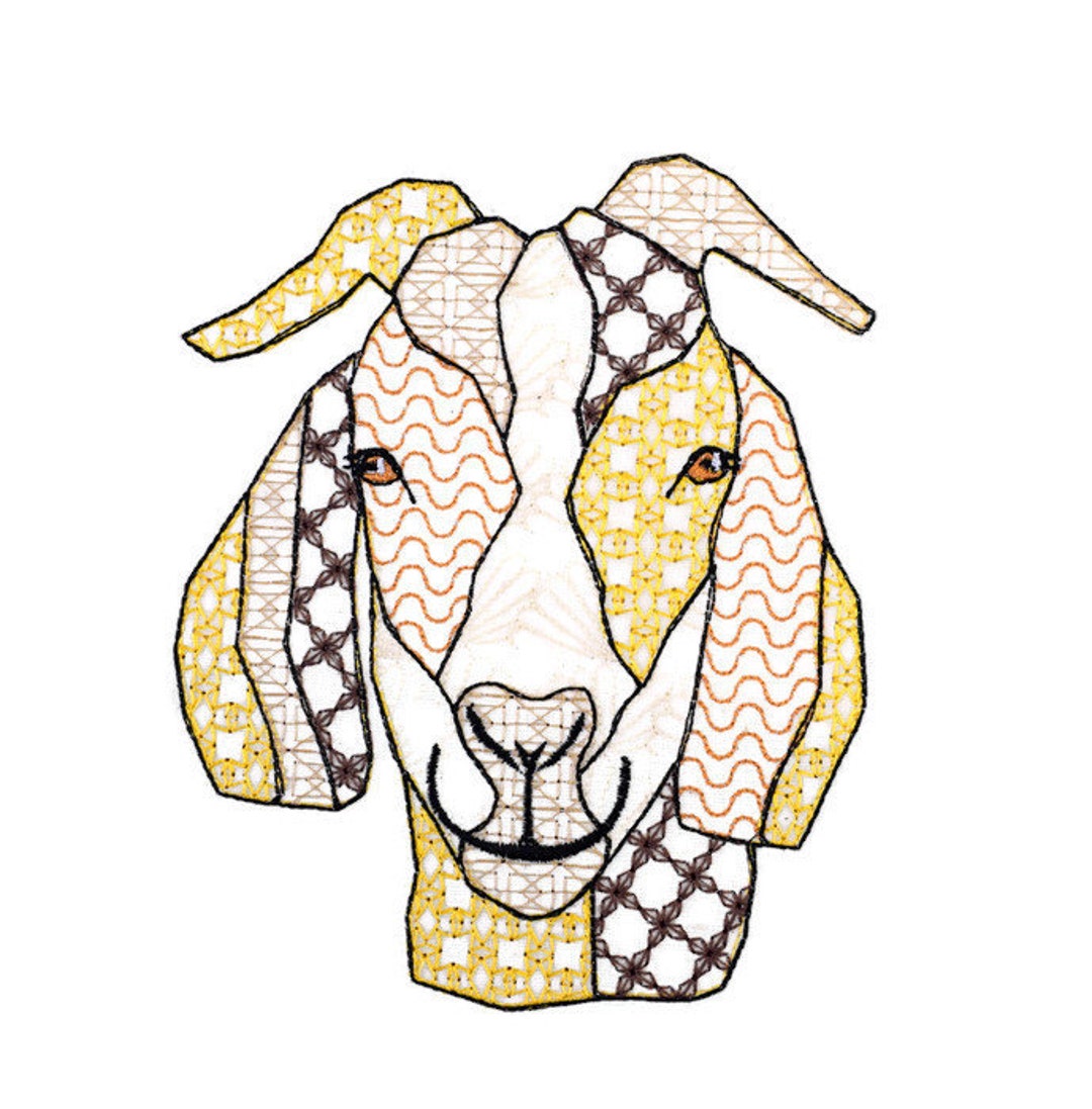 Digital File, Stitched Patchwork Goat, 5x7 Hoop, Machine Embroidery ...