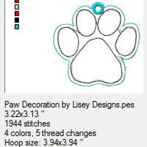 Paw Decoration, Digital Pattern, Dog Dec, PAW Embroidery, Lisey Designs ...
