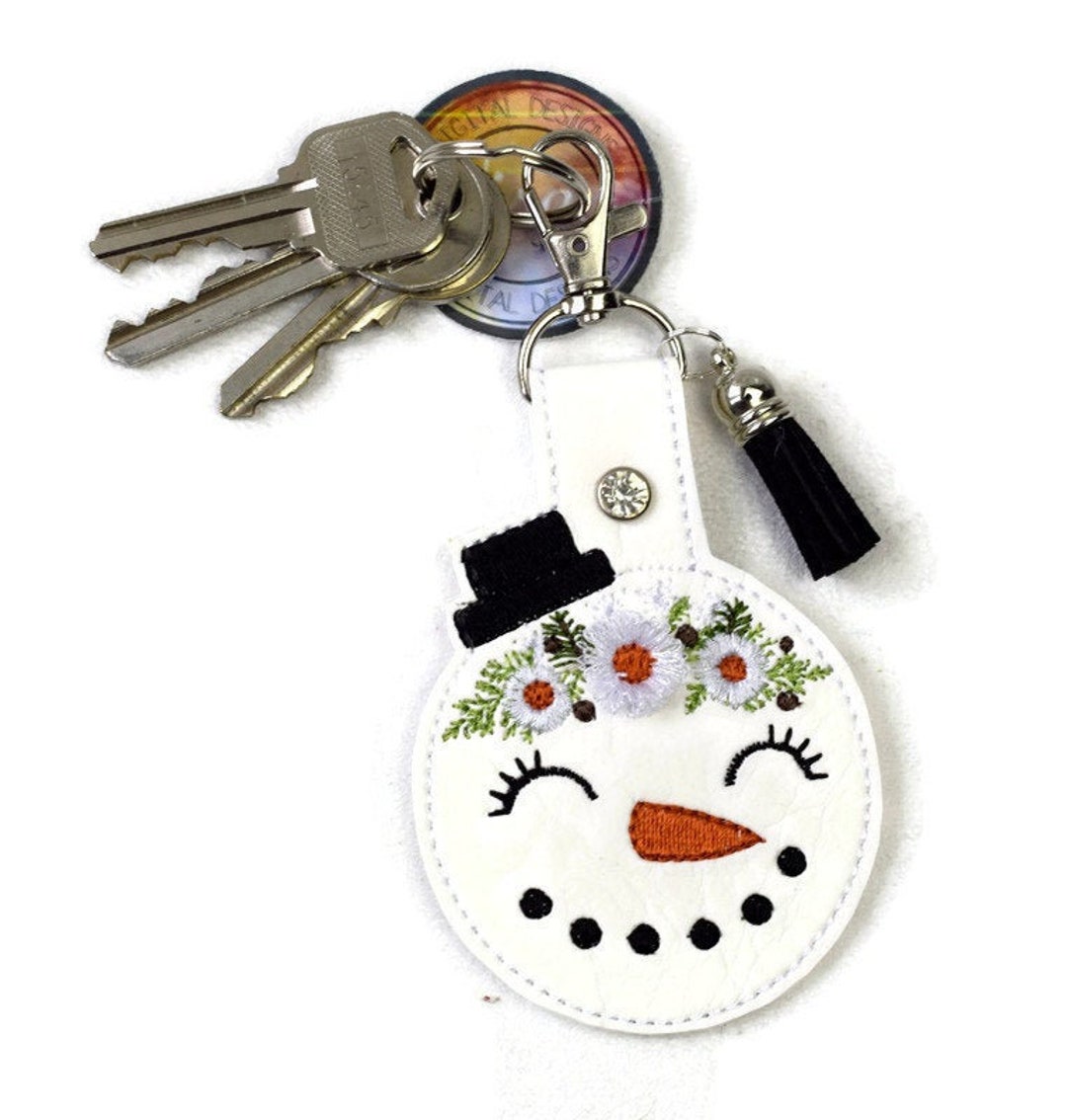 4x4 Snowman Key Fob, 3D Fringed Flower, Christmas, Key Ring, ITH ...