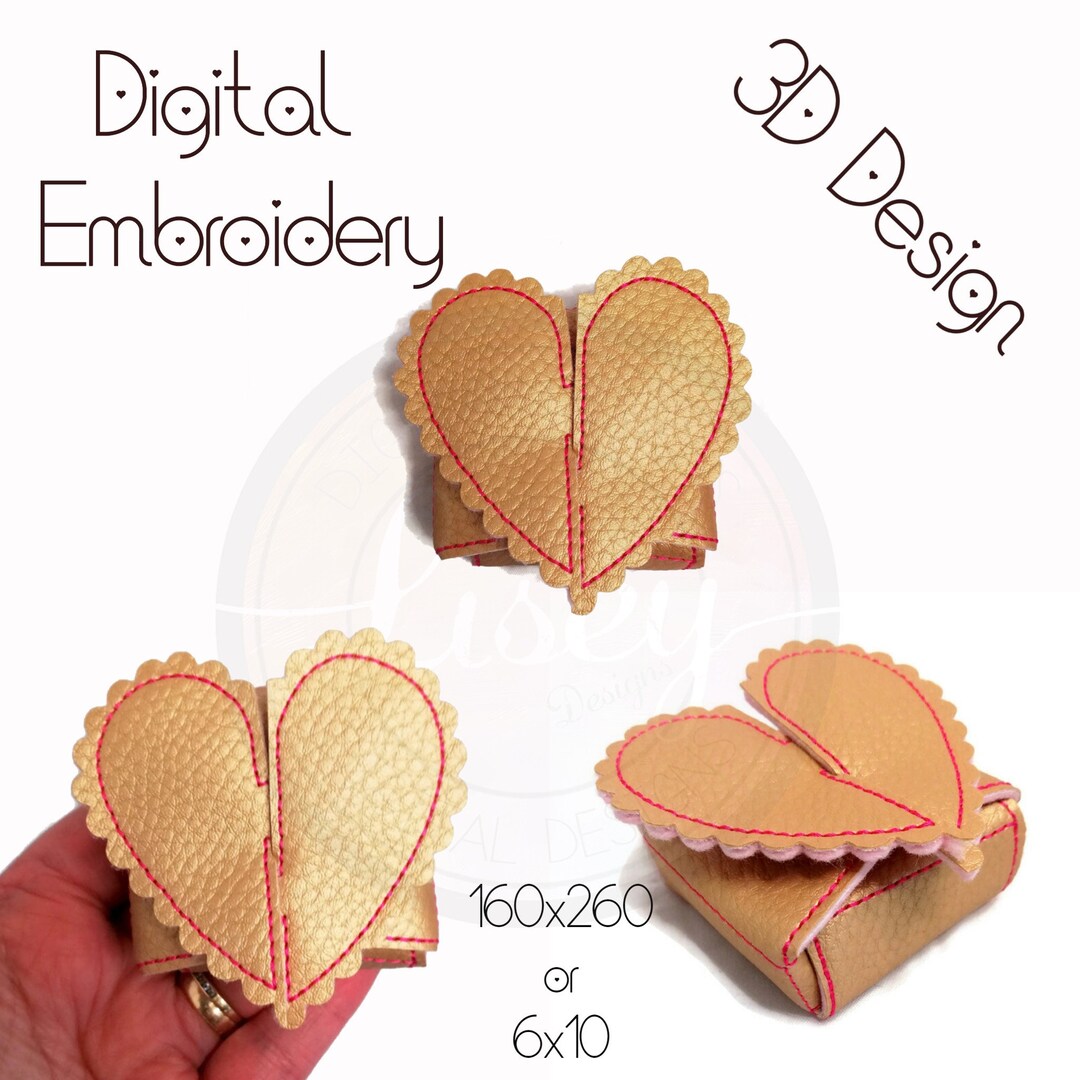 3D Heart Box, Medium Box, Digital Embroidery Design, in the Hoop ...