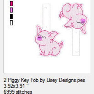 DIGITAL PATTERN, Pig Key Fob, 2 Pink Pig Key Ring, ITH, Embroidery ...