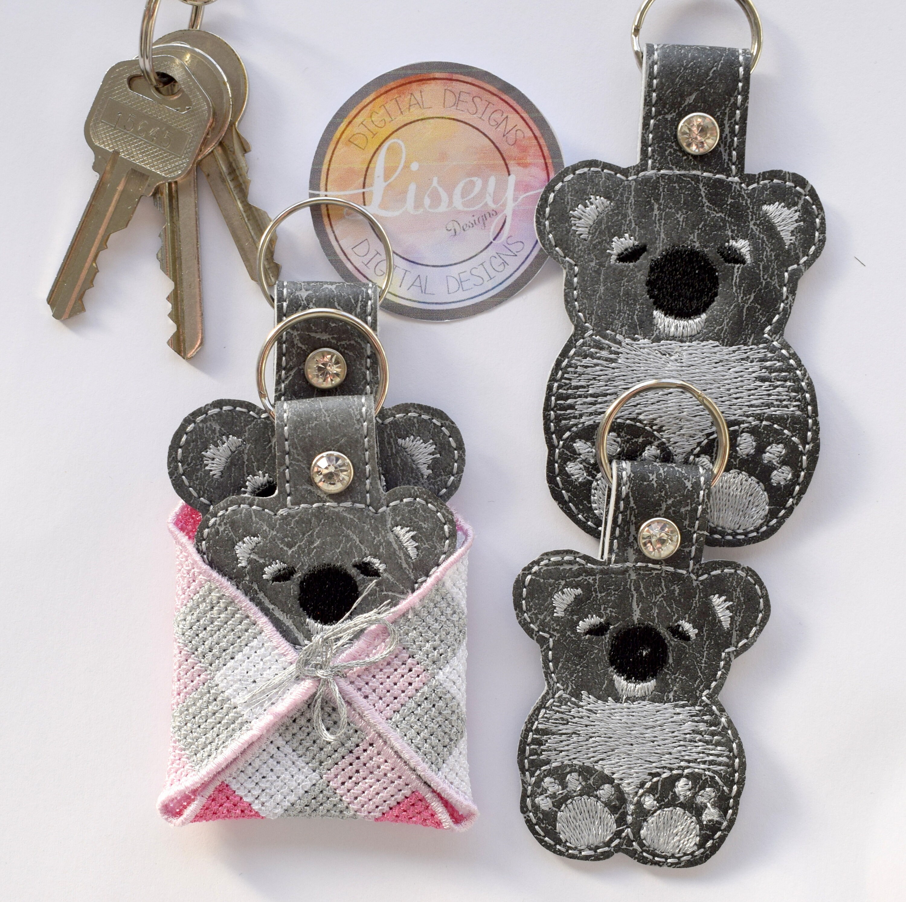 Koala Key Fob, SET, Koala Key Fob Embroidery, Lisey Designs, 4x4 ...